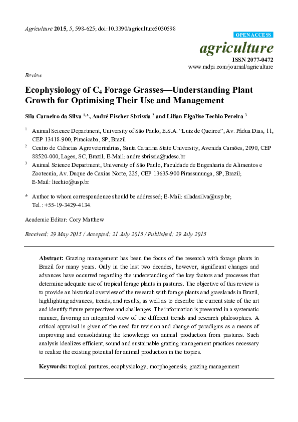 (PDF) Ecophysiology of C4 Forage Grasses—Understanding Plant Growth for Optimising Their Use and ...