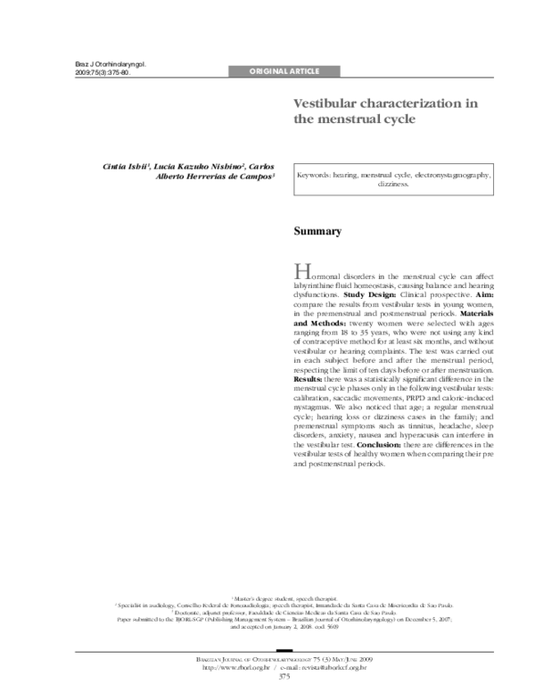 (PDF) Vestibular characterization in the menstrual cycle