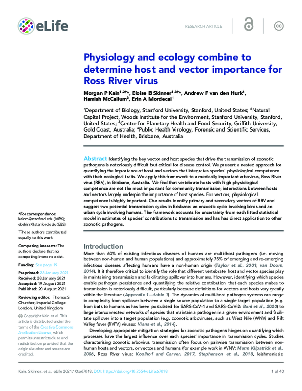 (PDF) Physiology and ecology combine to determine host and vector ...