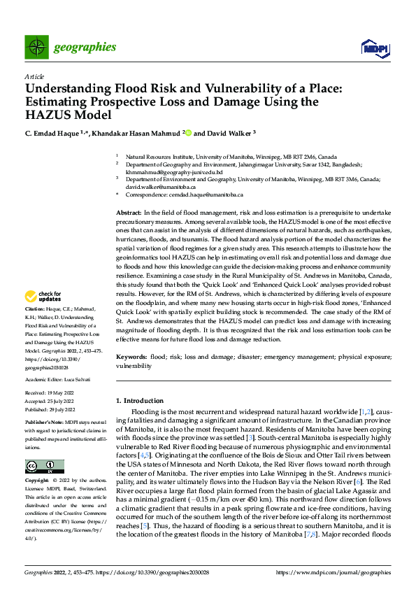 (PDF) Understanding Flood Risk and Vulnerability of a Place: Estimating ...