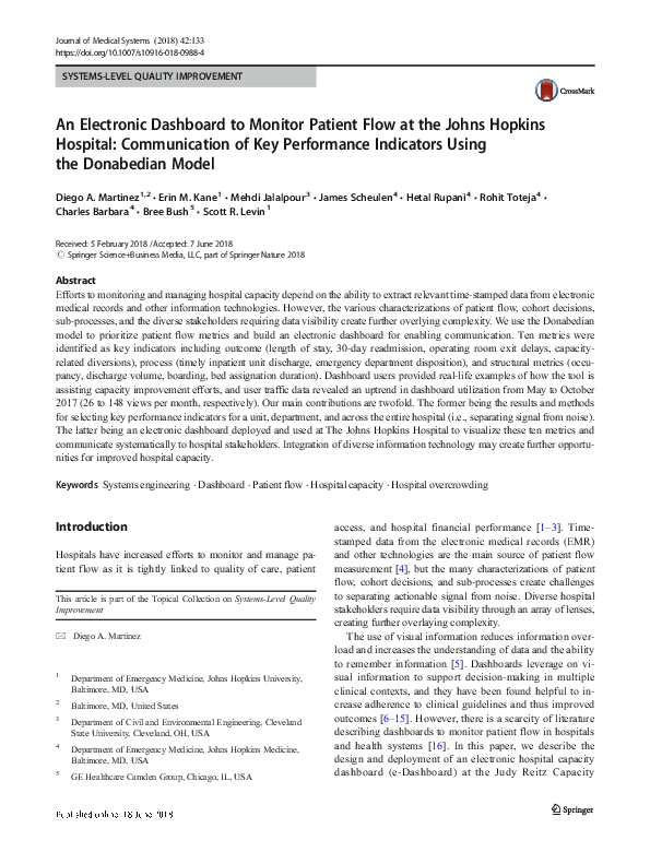 (PDF) An Electronic Dashboard to Monitor Patient Flow at the Johns ...