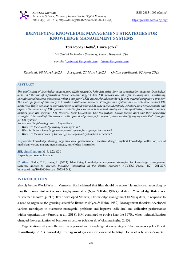 (PDF) Identifying knowledge management strategies for knowledge ...