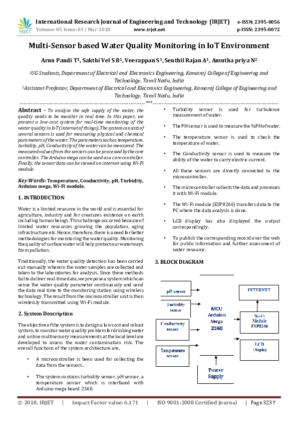 (PDF) Multi-Sensor based Water Quality Monitoring in IoT Environment
