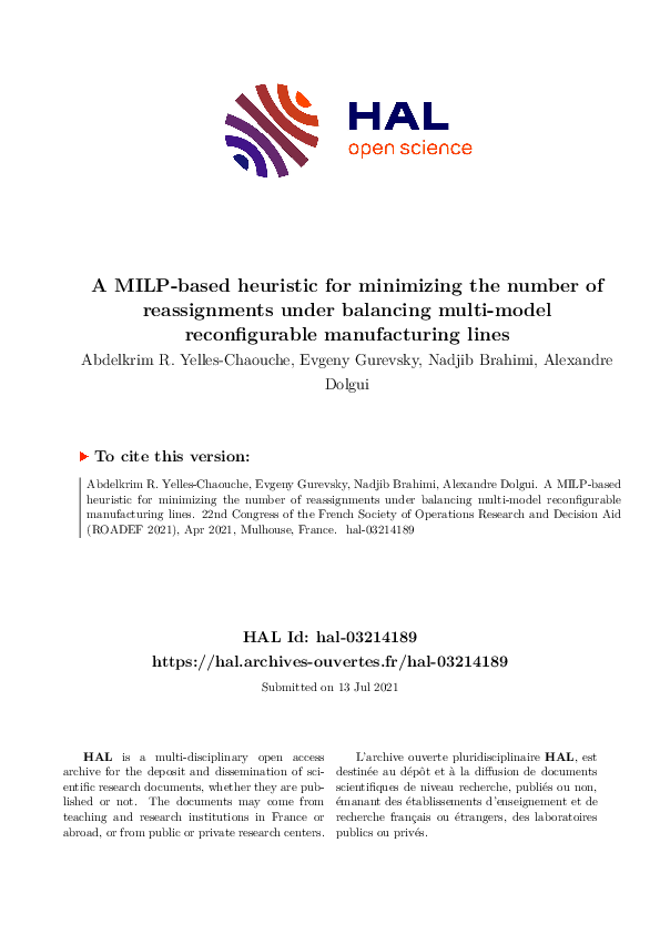 Pdf A Milp Based Heuristic For Minimizing The Number Of Reassignments Under Balancing Multi