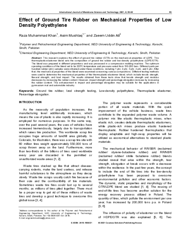 (PDF) Effect of Ground Tire Rubber on Mechanical Properties of Low ...