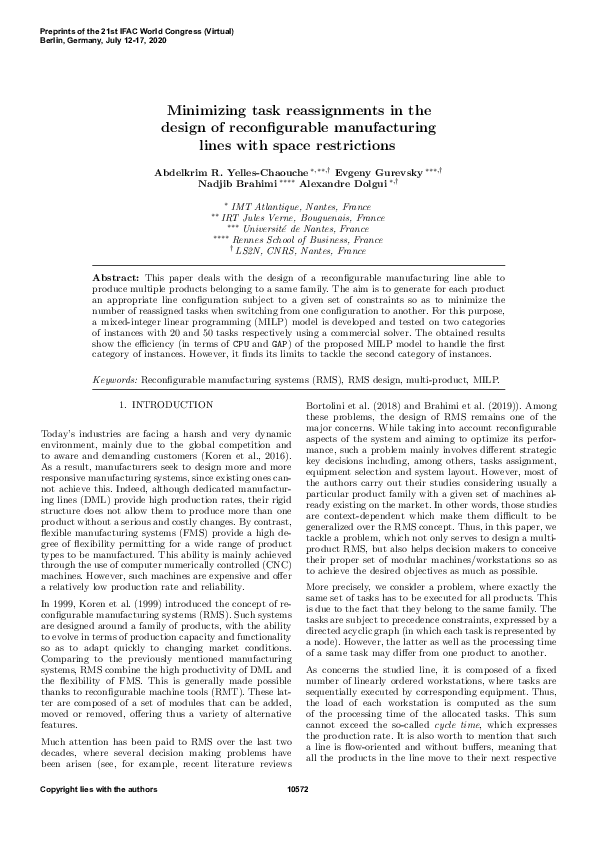 (PDF) Minimizing task reassignments in the design of reconfigurable manufacturing lines with ...