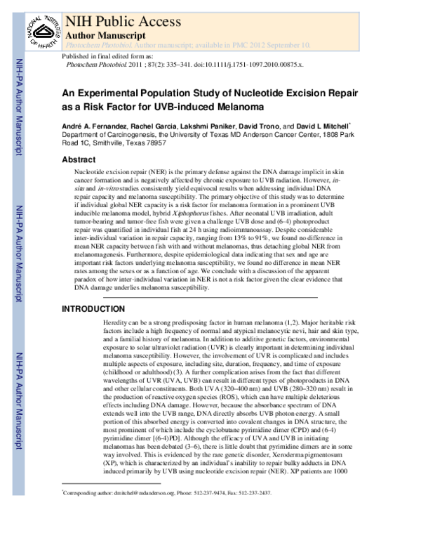 (PDF) An Experimental Population Study of Nucleotide Excision Repair as ...