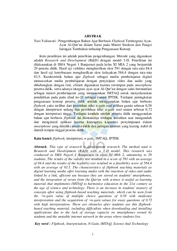 (PDF) Pengembangan bahan ajar berbasis flipbook terintegrasi ayat-ayat Al-Qur'an dalam sains ...