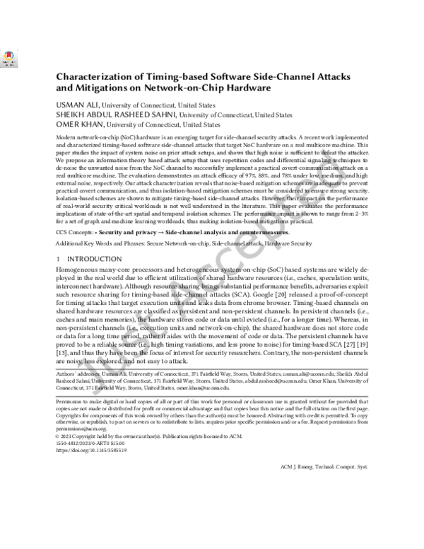(PDF) Characterization of Timing-based Software Side-Channel Attacks and Mitigations on Network ...