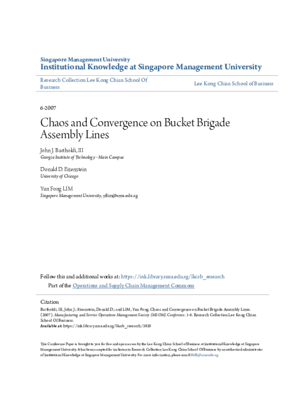 (PDF) Chaos and Convergence on Bucket Brigade Assembly Lines
