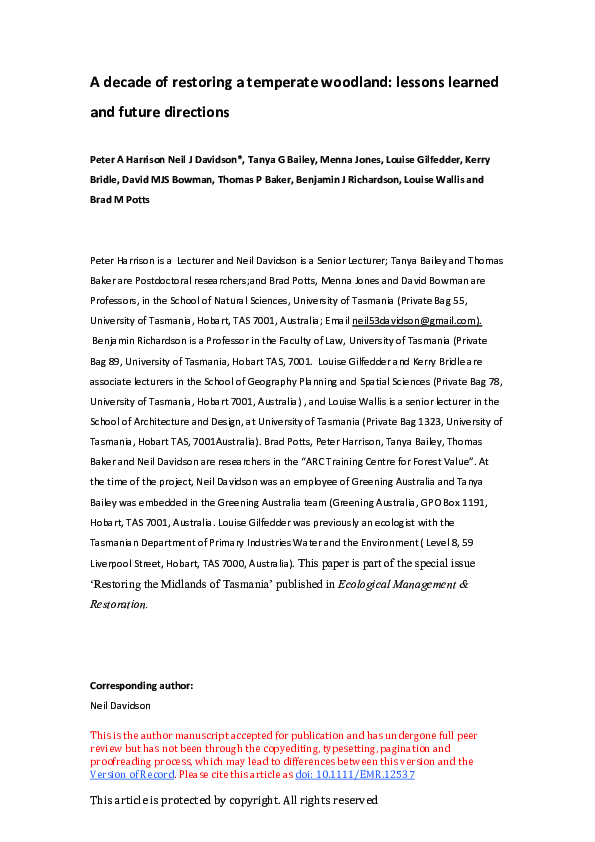 (PDF) A decade of restoring a temperate woodland: Lessons learned and future directions