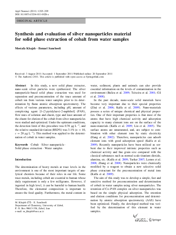 (PDF) Synthesis and evaluation of silver nanoparticles material for solid phase extraction of ...