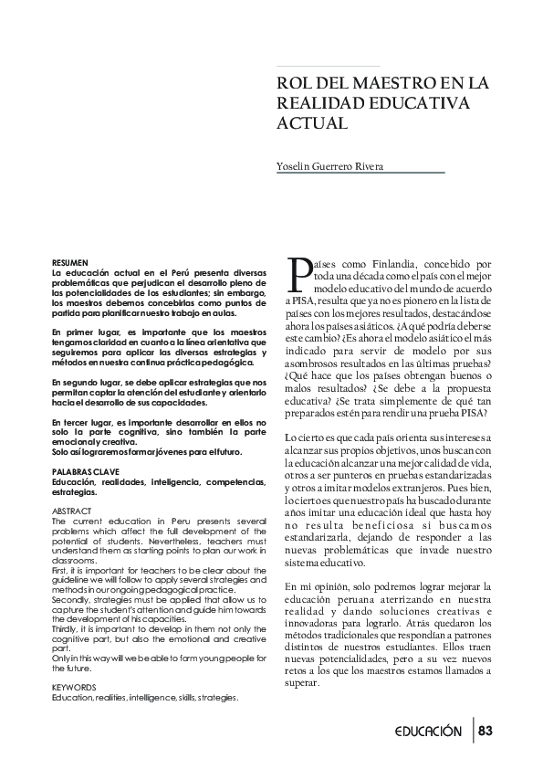 (PDF) Rol del maestro en la realidad educativa actual
