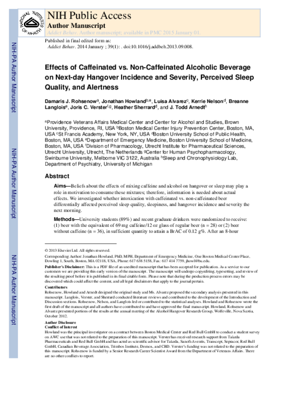 (PDF) Effects of caffeinated vs. non-caffeinated alcoholic beverage on ...