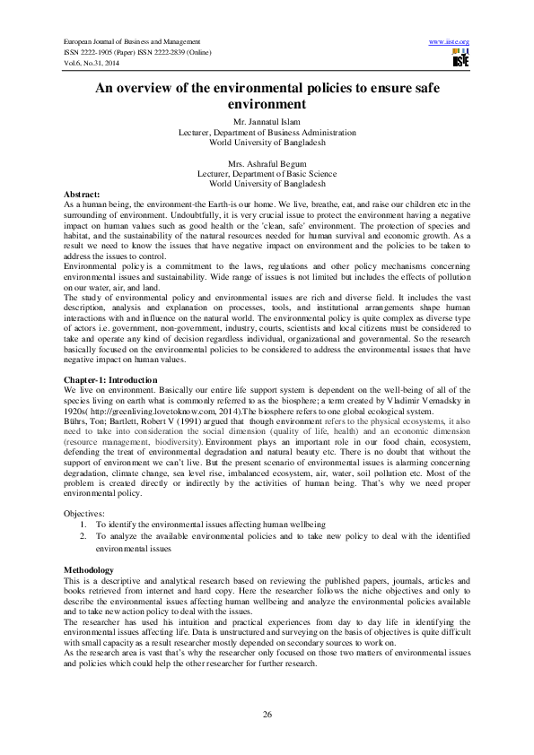 (PDF) An overview of the environmental policies to ensure safe ...