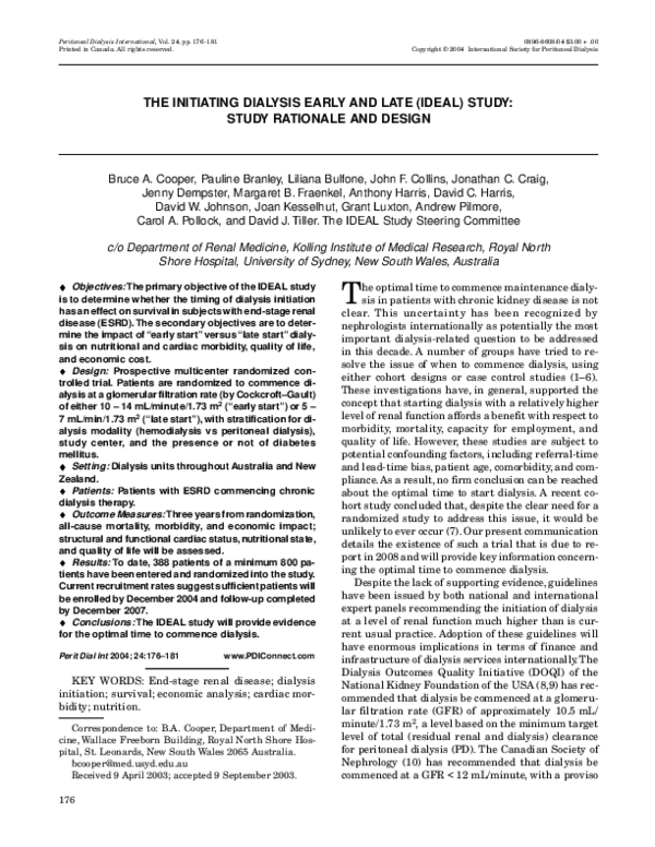 (PDF) The Initiating Dialysis Early and Late (Ideal) Study: Study ...