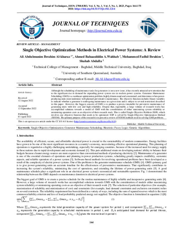 (PDF) Single Objective Optimization Methods in Electrical Power Systems ...