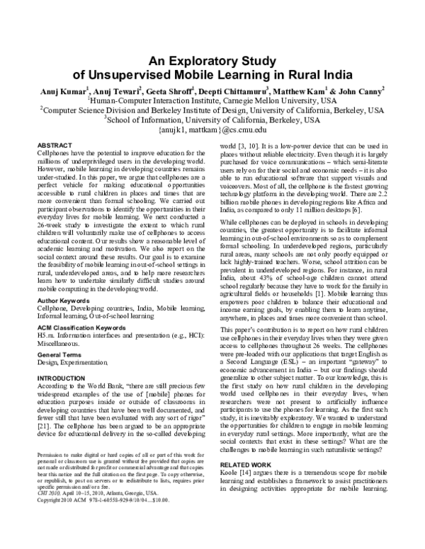 (PDF) An exploratory study of unsupervised mobile learning in rural India