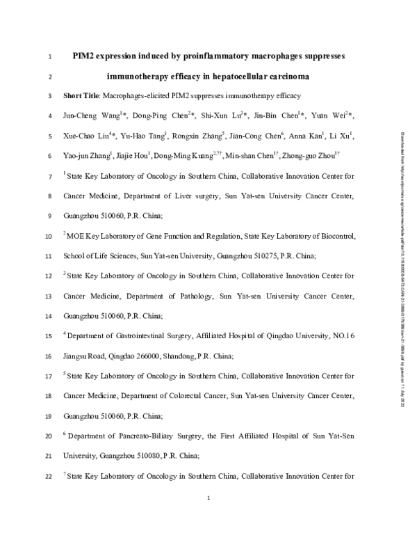 (PDF) PIM2 Expression Induced by Proinflammatory Macrophages Suppresses ...