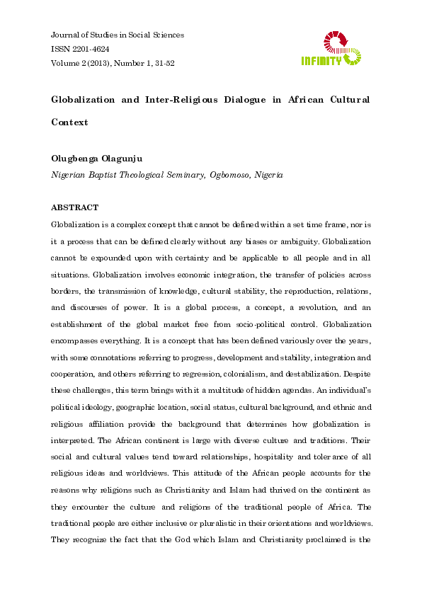 (PDF) Globalization and Inter-Religious Dialogue in African Cultural Context
