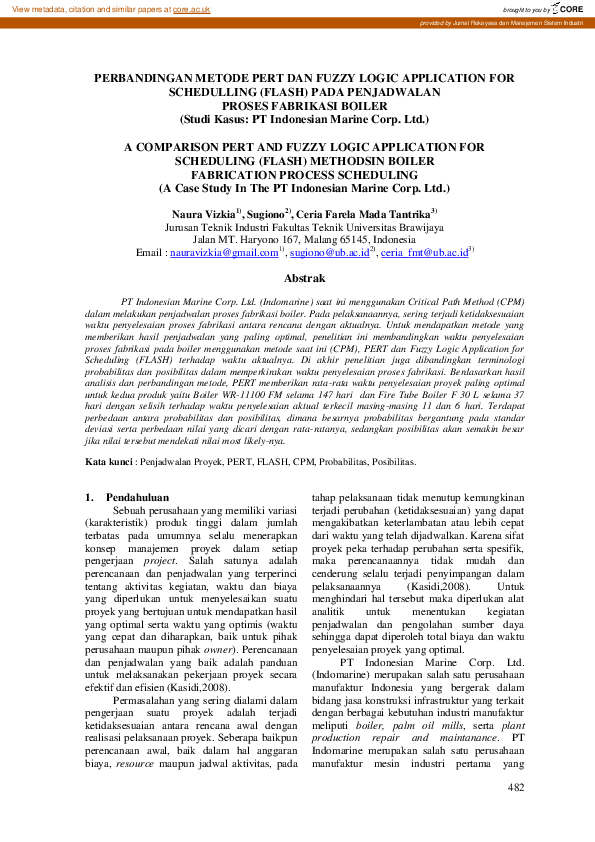 (PDF) PERBANDINGAN METODE PERT DAN FUZZY LOGIC APPLICATION FOR SCHEDULLING (FLASH) PADA ...