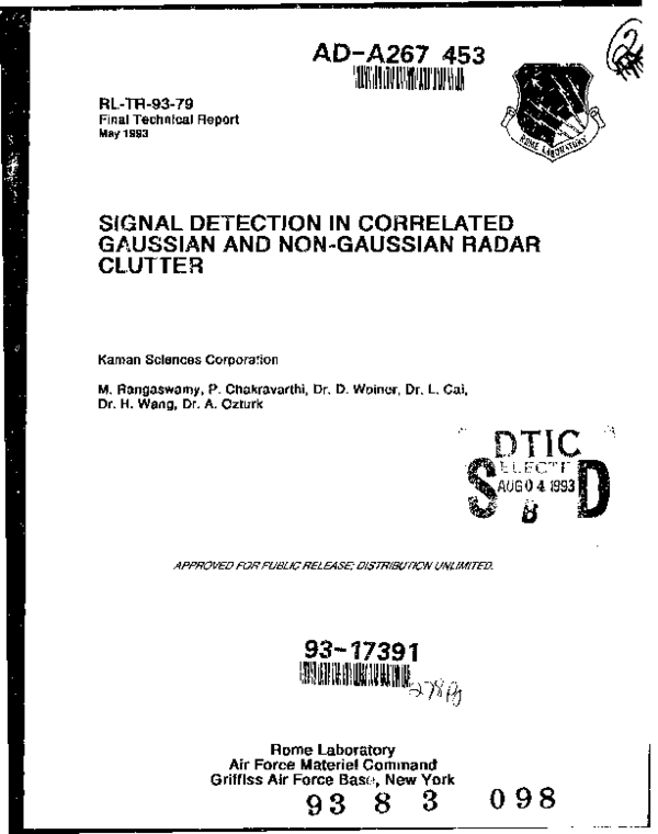 (PDF) Signal Detection in Correlated Gaussian and Non-Gaussian Radar Clutter