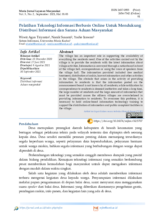 (PDF) Pelatihan Teknologi Informasi Berbasis Online untuk Mendukung ...