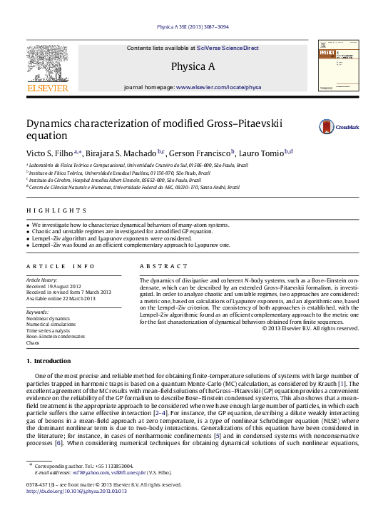 Pdf Dynamics Characterization Of Modified Gross Pitaevskii Equation