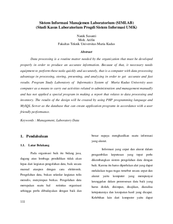 (PDF) Sistem Informasi Manajemen Laboratorium (SIMLAB) (Studi Kasus ...