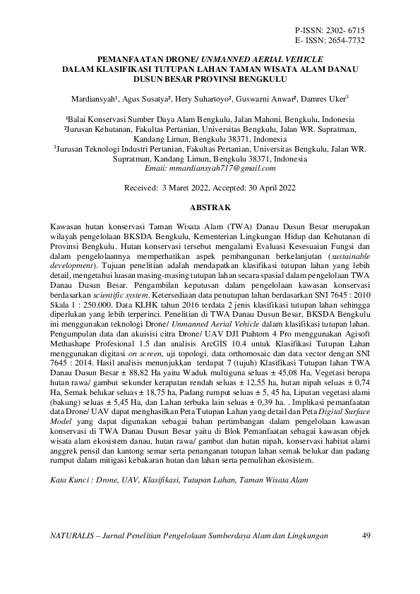 (PDF) Pemanfaatan Drone/ Unmanned Aerial Vehicle dalam Klasifikasi ...