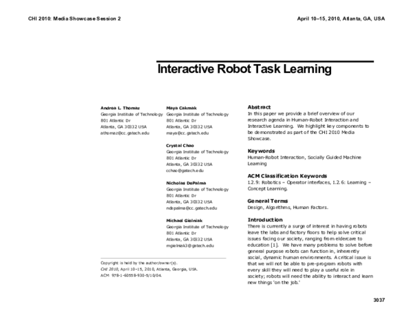 Pdf Interactive Robot Task Learning