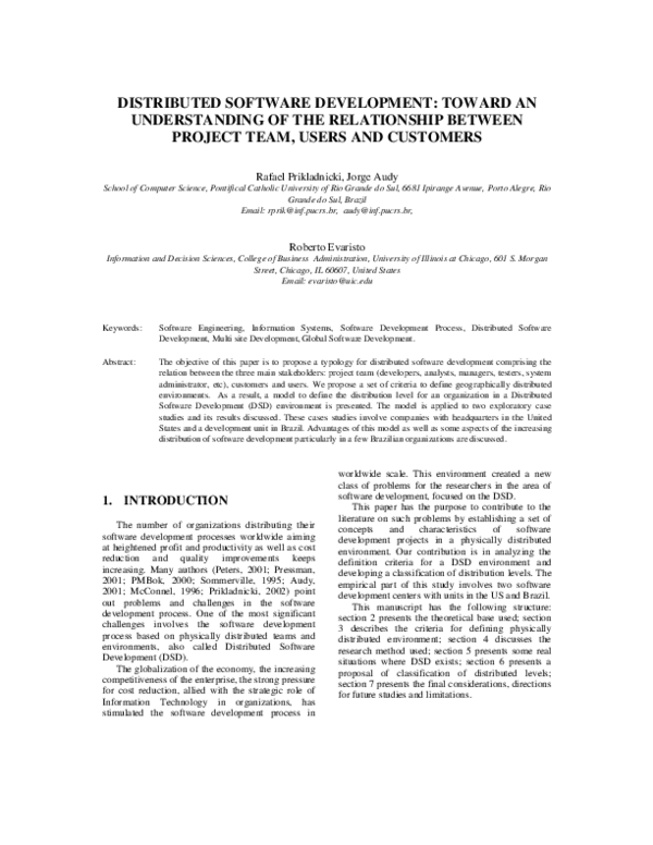 (PDF) Distributed Software Development: Toward an understanding of the relationship between ...