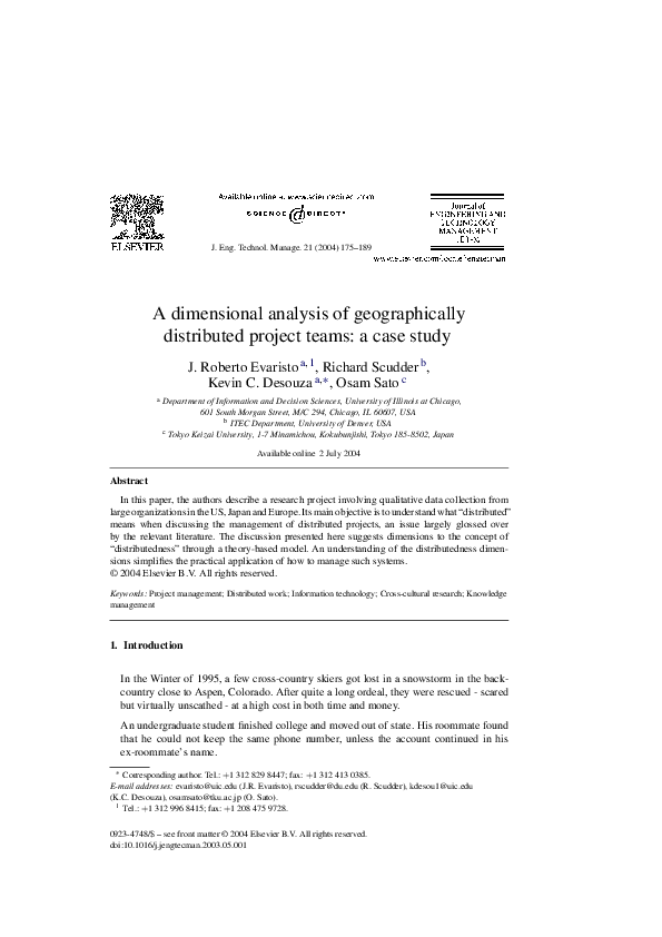 (PDF) A dimensional analysis of geographically distributed project teams: a case study
