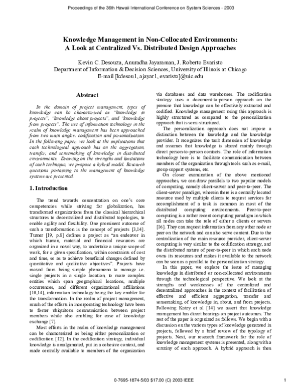 (PDF) Knowledge management in non-collocated environments: a look at centralized vs. distributed ...