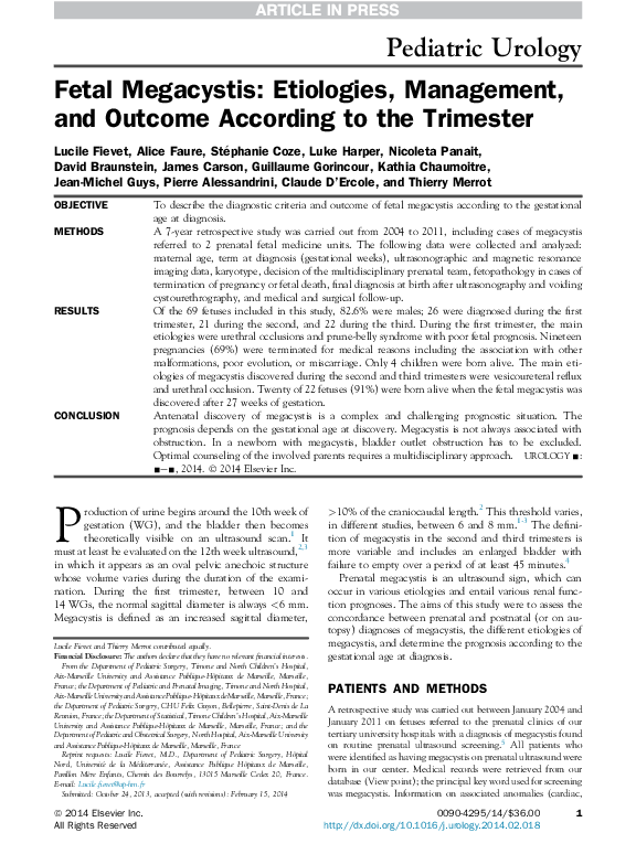 (PDF) Fetal Megacystis: Etiologies, Management, and Outcome According ...
