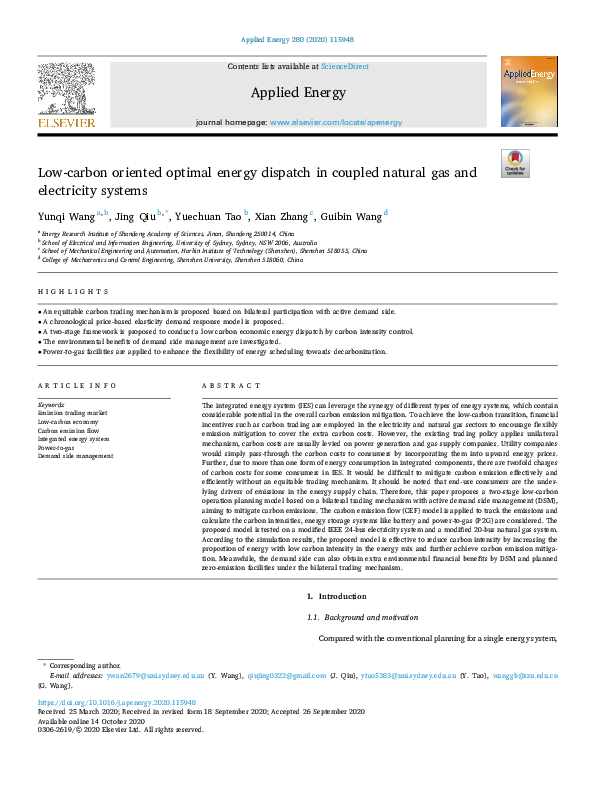 Pdf Low Carbon Oriented Optimal Energy Dispatch In Coupled Natural Gas And Electricity Systems 