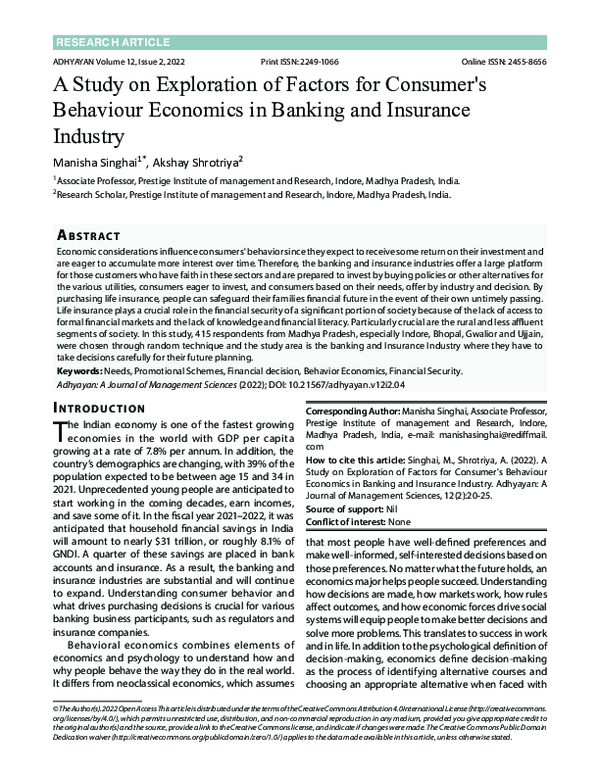 (PDF) A Study on Exploration of Factors for Consumer's Behaviour Economics in Banking and ...