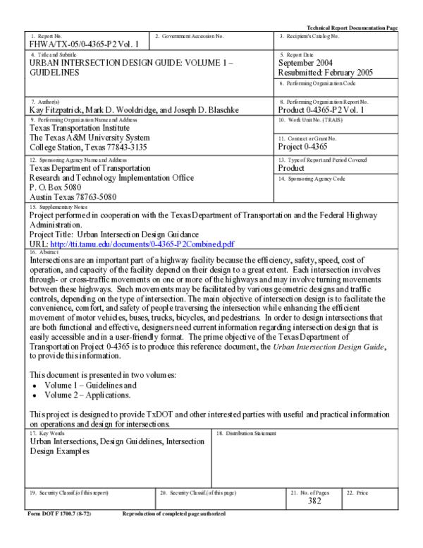 (PDF) Urban Intersection Design Guide: Volume 1 GUIDELINES
