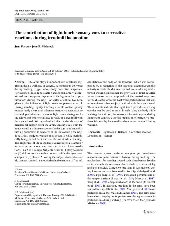 (PDF) The contribution of light touch sensory cues to corrective ...