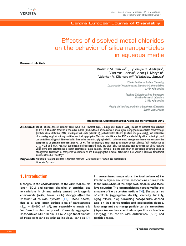 (PDF) Effects of dissolved metal chlorides on the behavior of silica ...