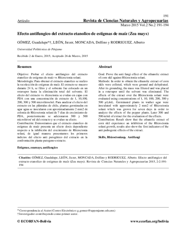 (PDF) Efecto antifungico del extracto etanolico de estigmas de maíz ...
