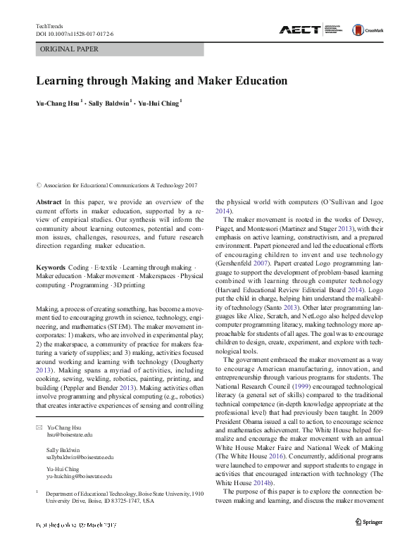 (PDF) Learning through Making and Maker Education