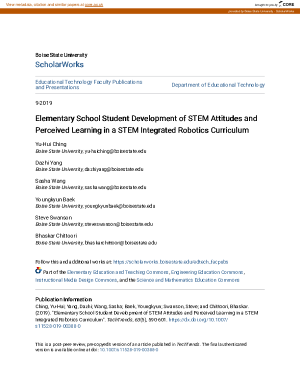 (PDF) Elementary School Student Development of STEM Attitudes and ...