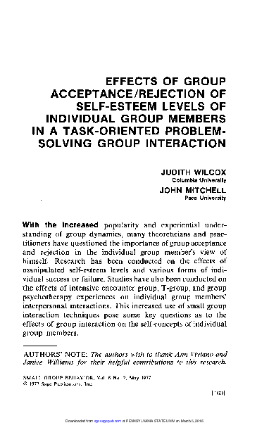 (PDF) [169] Effects of Group Acceptance/Rejection of Self-Esteem Levels ...