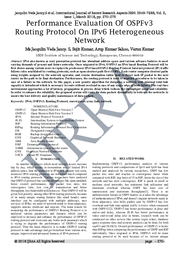 (PDF) Performance Evaluation Of OSPFv3 Routing Protocol On IPv6 Heterogeneous Network