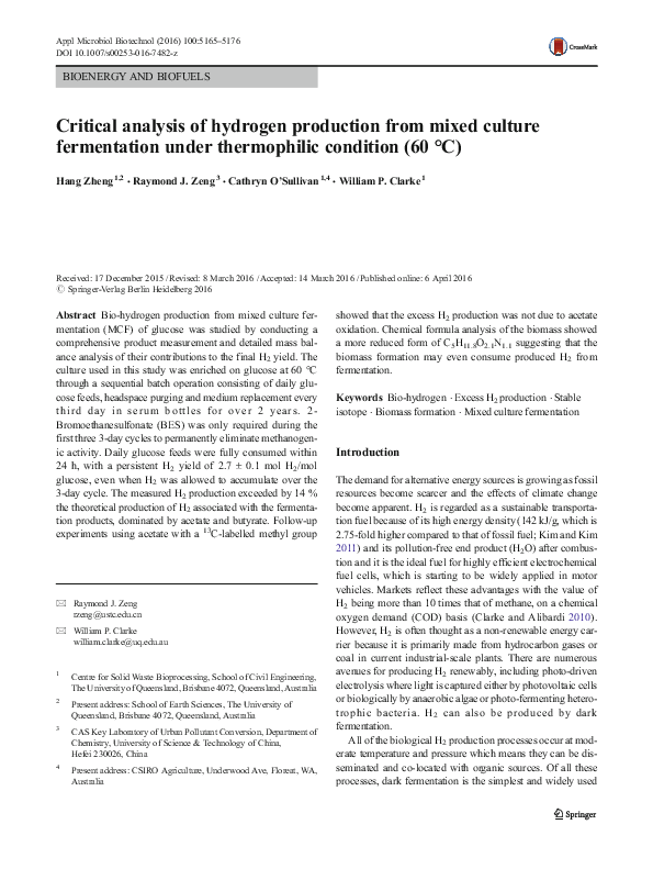 (PDF) Critical analysis of hydrogen production from mixed culture ...