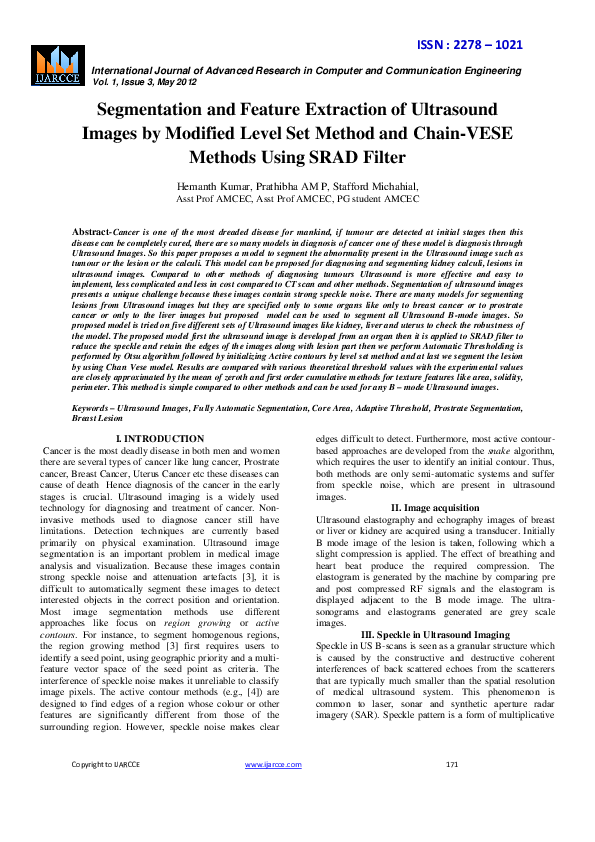 Pdf Segmentation And Feature Extraction Of Ultrasound Images By