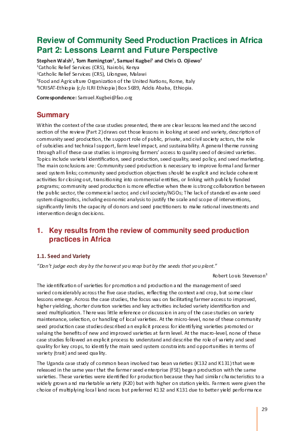 (PDF) Review of Community Seed Production Practices in Africa Part 2 ...