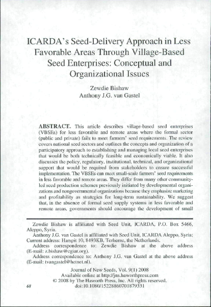 (PDF) ICARDA's Seed-Delivery Approach in Less Favorable Areas Through ...