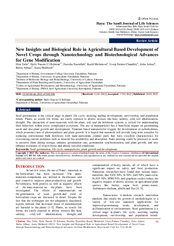 (PDF) New Insights and Biological Role in Agricultural Based Development of Novel Crops through ...